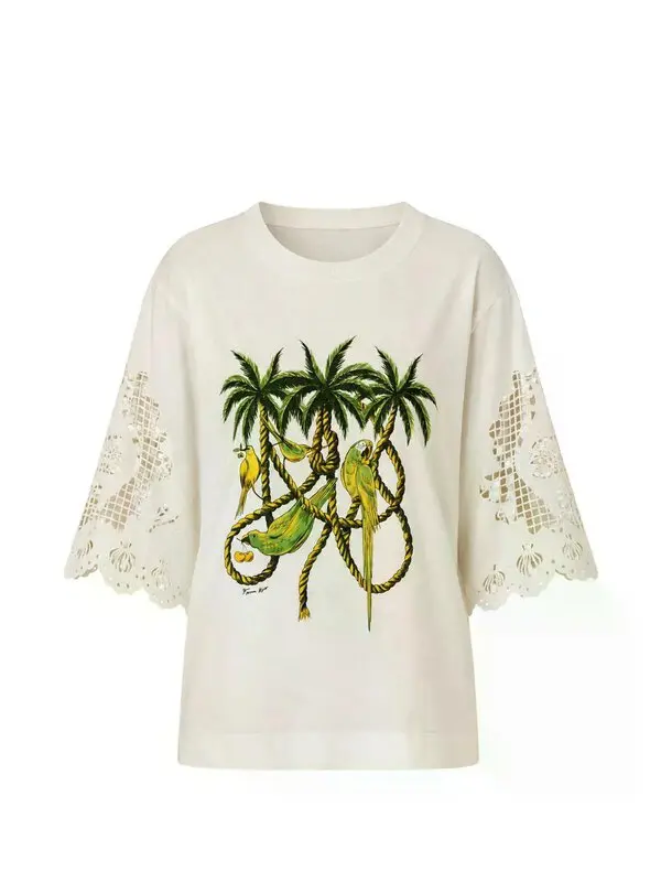 Farm Rio Ropes And Birds Richelieu Embroidered T-shirt - Neutrals