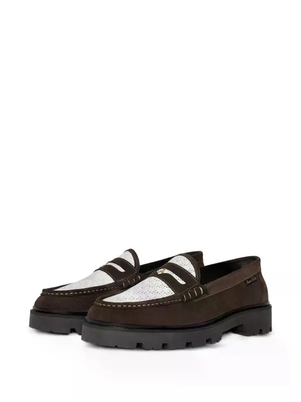 Manière De Voir Diego In /white Suede & Crochet Penny Loafers - Brown