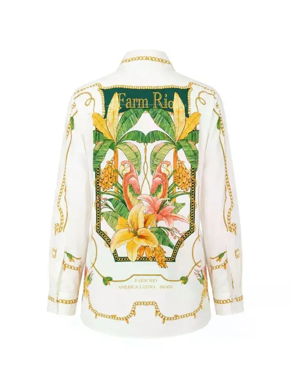 Farm Rio Tropical Royalty-print Long-sleeve Shirt - White