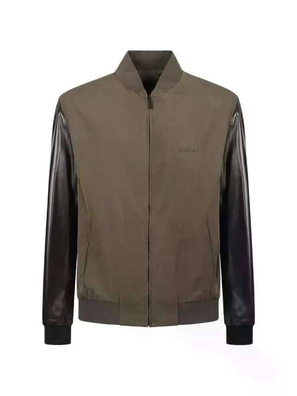Gucci Logo-embroidered Contrast-sleeve Bomber Jacket - Brown