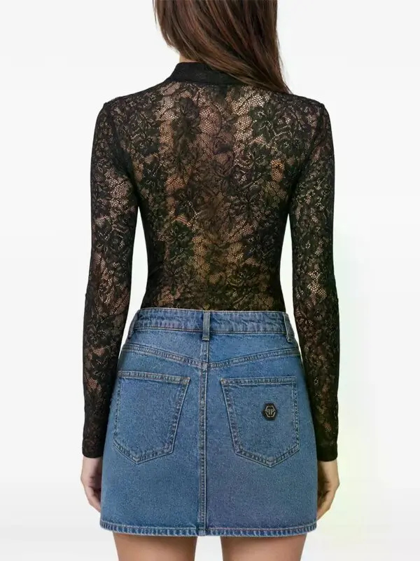Philipp Plein Lace Bodysuit Monogram Strass