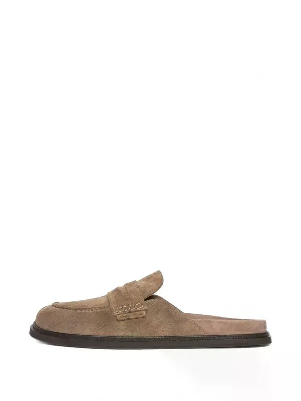 Manière De Voir Sidney In Taupe Suede Loafer Mules - Neutrals