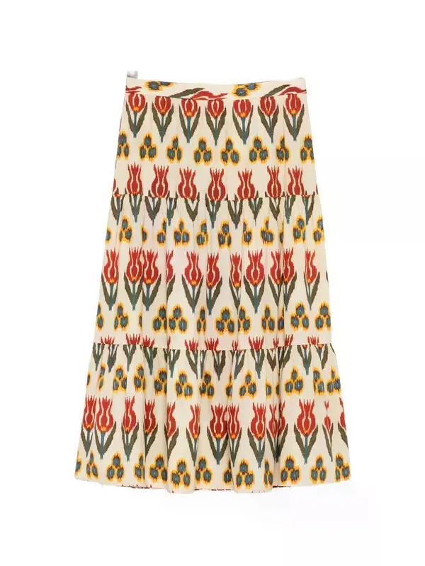Red Valentino Gathered-print Midi Skirt