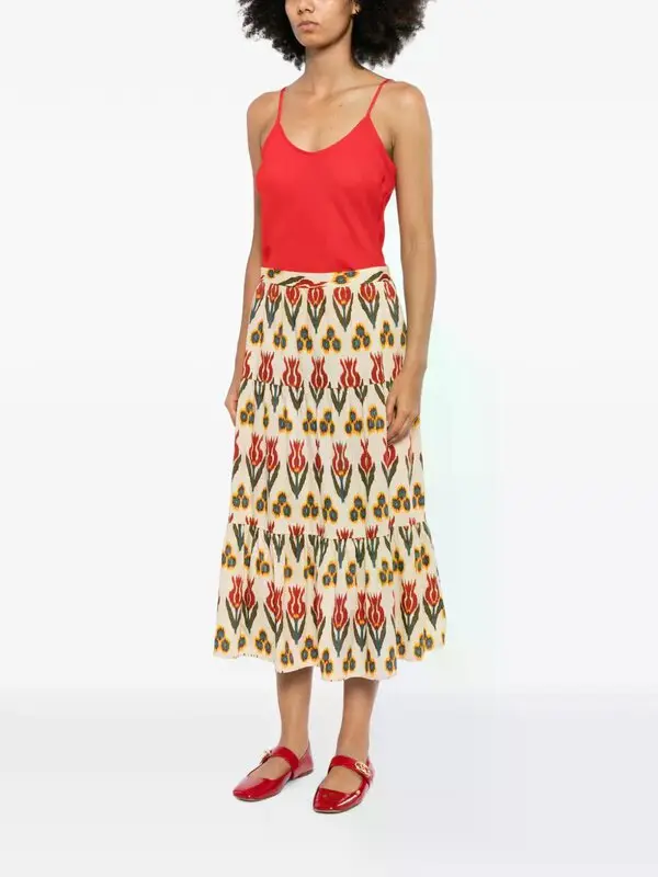 Red Valentino Gathered-print Midi Skirt