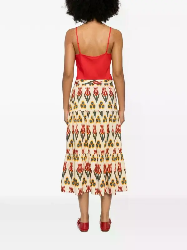 Red Valentino Gathered-print Midi Skirt