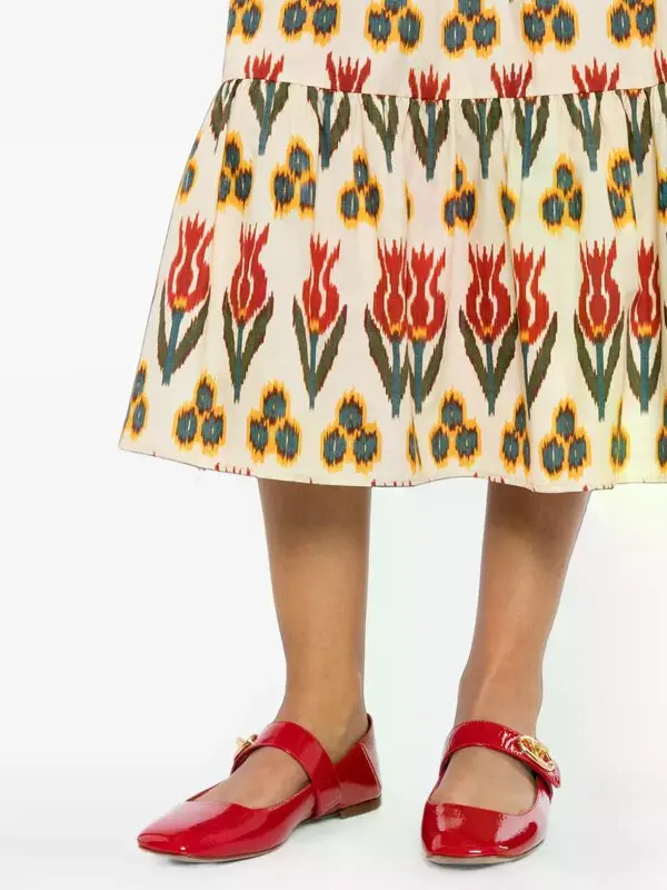 Red Valentino Gathered-print Midi Skirt