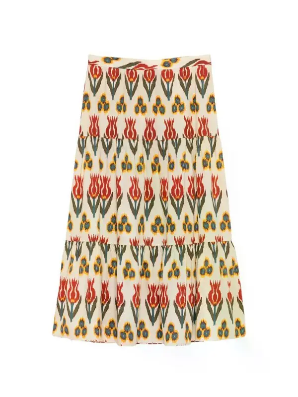 Red Valentino Gathered-print Midi Skirt - Neutrals