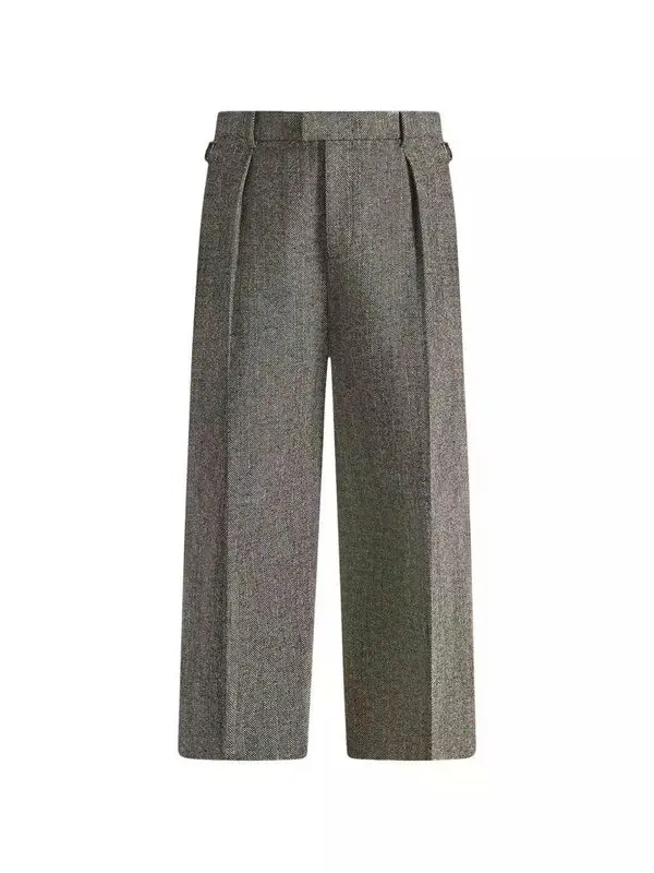Manière De Voir Dorian Herringbone Wool Pleated Trousers - Grey