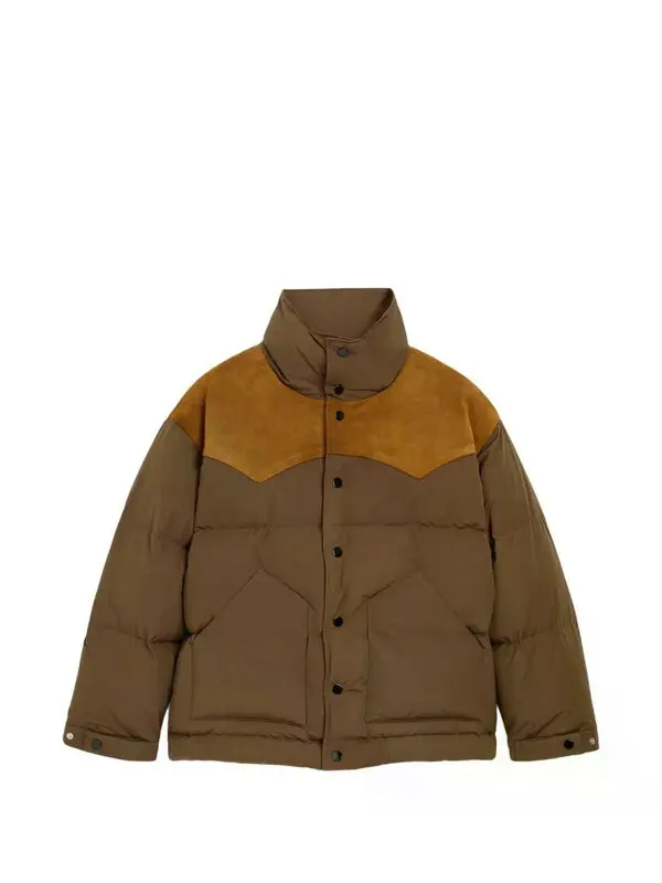 AMI Paris Nylon And Cotton Down Jacket With Leather Panels - Brown