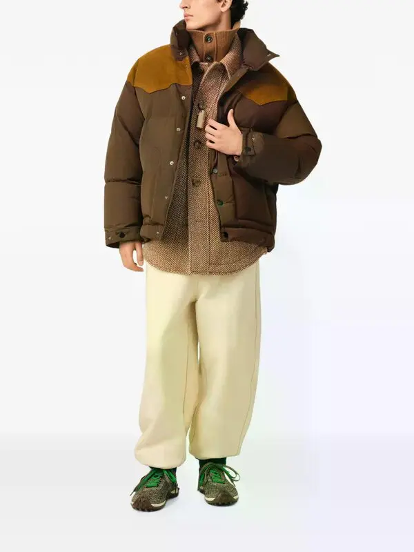AMI Paris Nylon And Cotton Down Jacket With Leather Panels