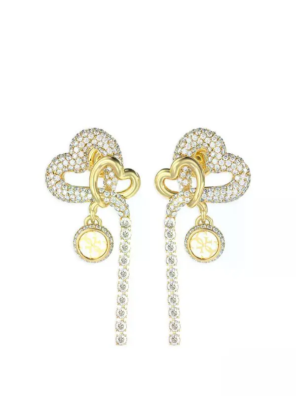 Guess Pavé-set Heart-pendant Earrings - Gold