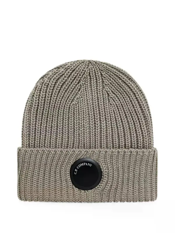 C.P. COMPANY Lens-detail Ribbed-knit Beanie Hat - Grey
