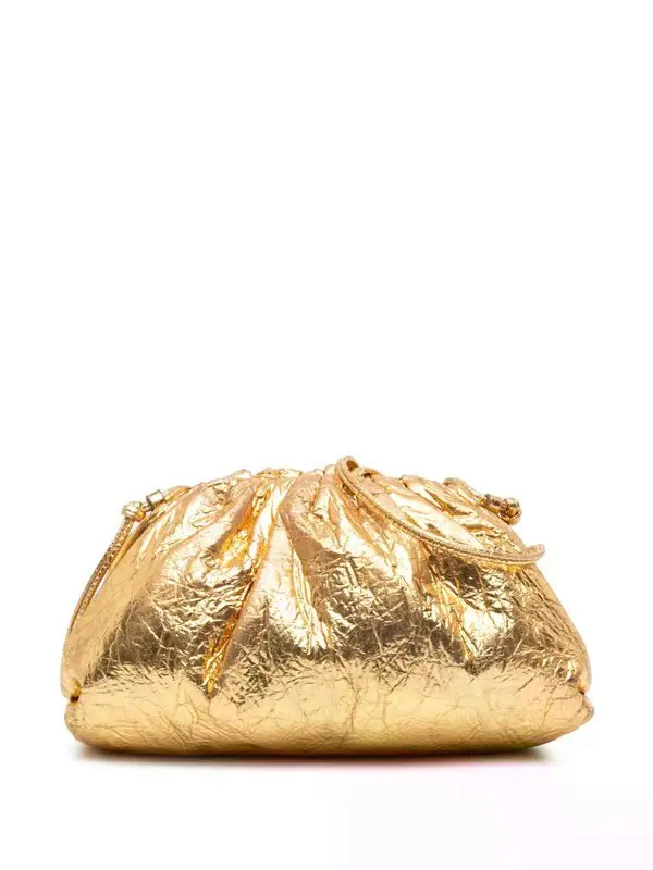Bottega Veneta 2012-2026 Metallic Crinkled Lambskin The Mini Pouch Crossbody Bag - Gold
