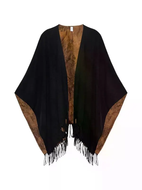 FERRAGAMO Floral-print Fringed Cape - Black