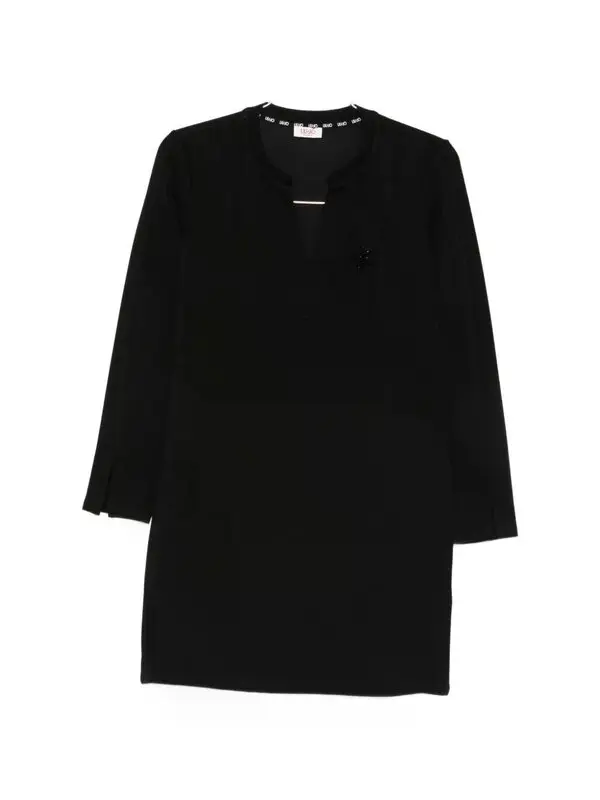 Liu Jo Beaded-logo Slit-cuff Mini Dress - Black