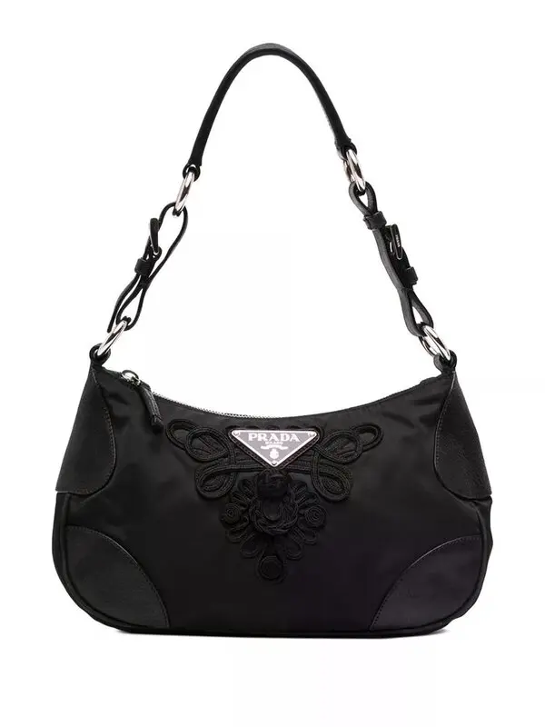 Prada 2013-2026 Cervo Antik Trimmed Tessuto Passamaneria Shoulder Bag - Black