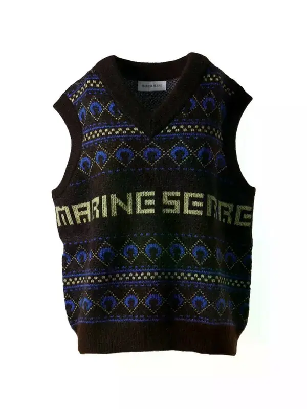 MARINE SERRE Jacquard-knit V-neck Vest - Black