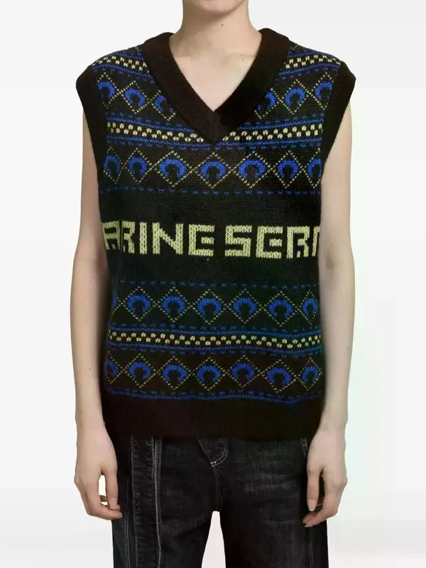 MARINE SERRE Jacquard-knit V-neck Vest