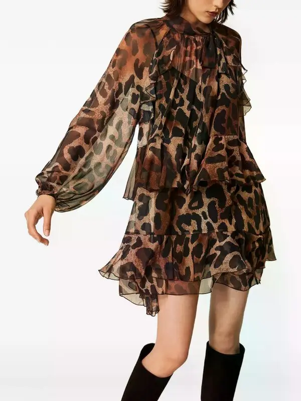 TWINSET Animal Print Voile Mini Dress