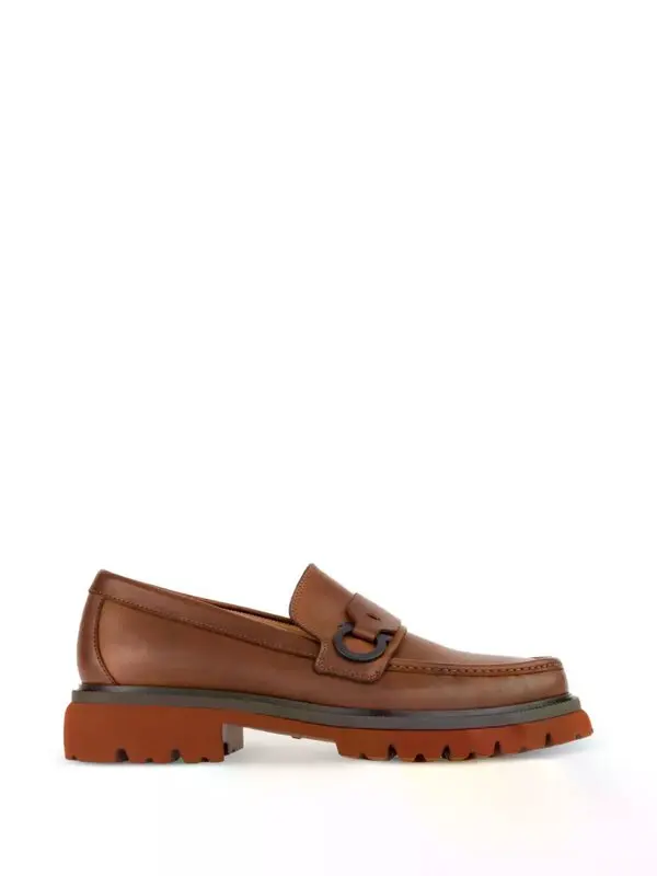 FERRAGAMO Loafers With Gancini Ornament - Brown