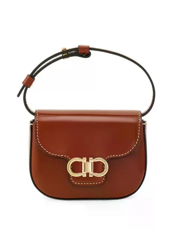 FERRAGAMO Double Gancini North-south Crossbody Bag - Brown
