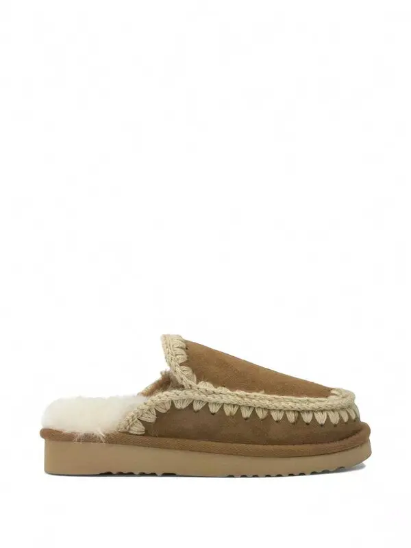 Mou Whipstitched Suede Slippers - Brown