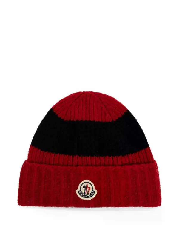 Moncler Logo-patch Striped Beanie Hat - Red