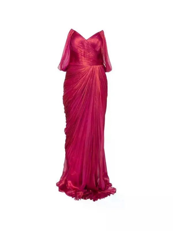 IRIS SERBAN Ganya Ruched Off-shoulder Gown - Pink