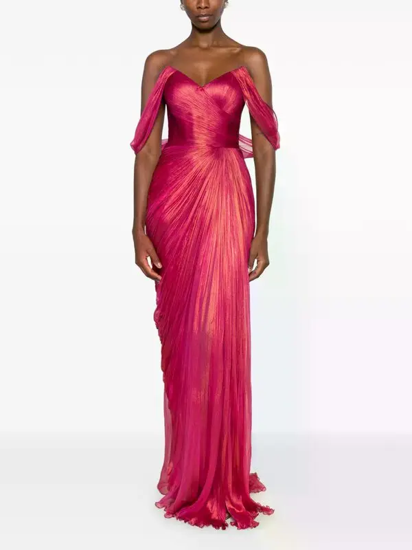 IRIS SERBAN Ganya Ruched Off-shoulder Gown - Pink