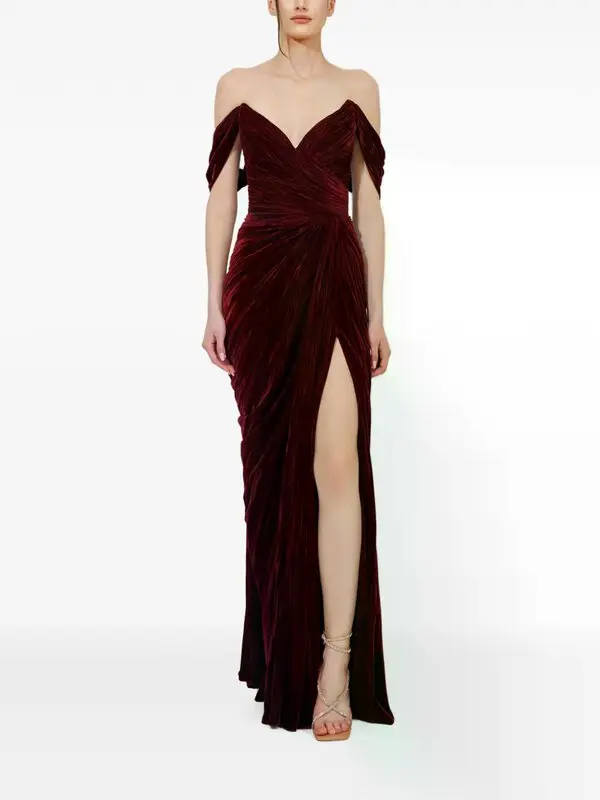 IRIS SERBAN Ganya Ruched Off-shoulder Gown - Red
