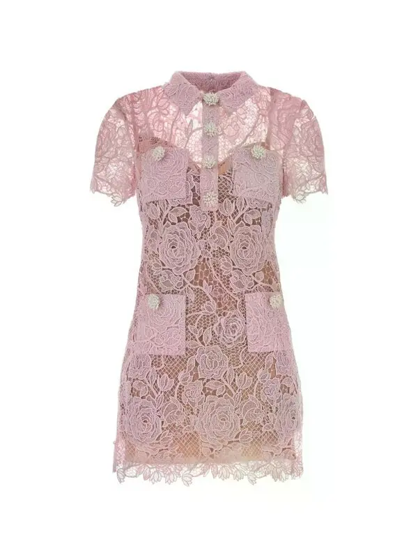 SELF-PORTRAIT Lace Button-down Mini Dress - Pink