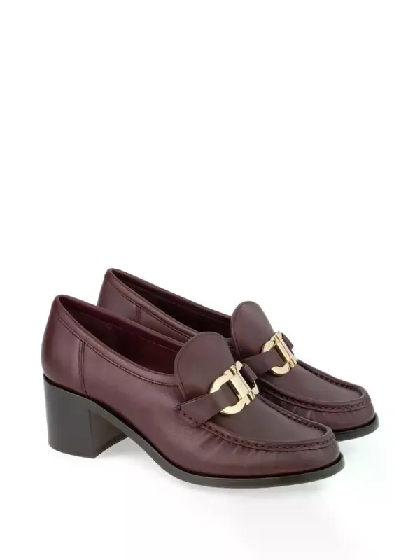 FERRAGAMO Block Heel Loafers With Gancini Ornament - Red