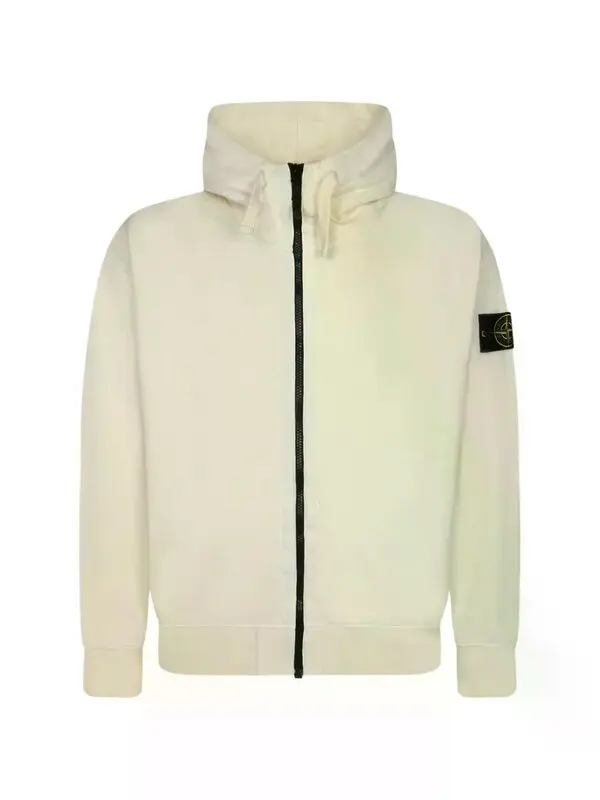Stone Island 6100009 Organic-cotton Fleece Oversized-fit Zip-up Hooded Sweatshirt With Pockets - Neutrals