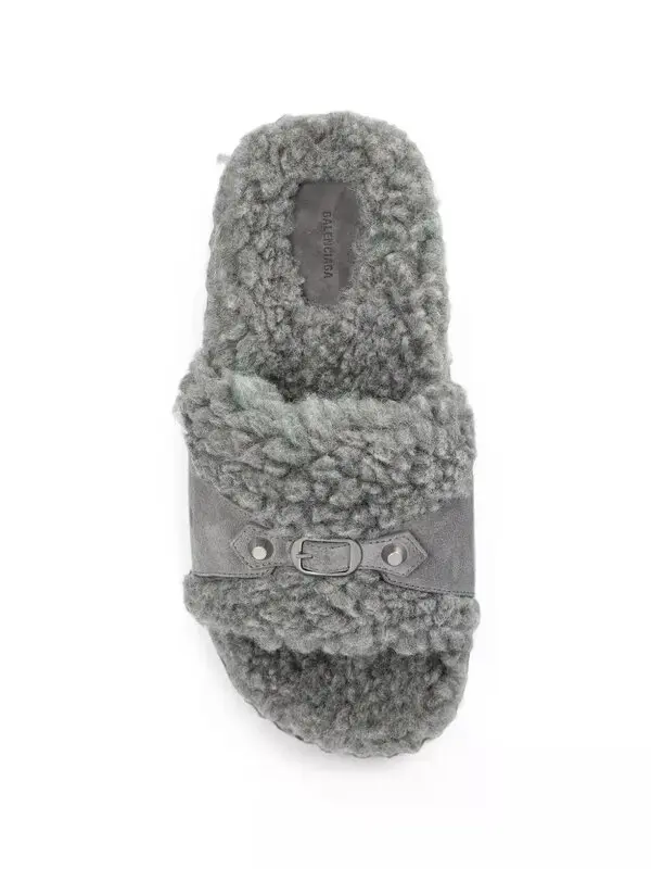 Balenciaga Furry Buckled Slides - Grey
