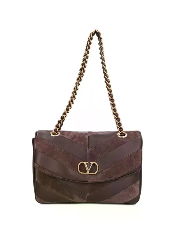 Valentino Garavani Djuna Medium Chain Bag In Suede And Nappa With Chevron-pattern - Brown