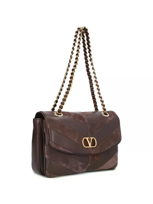 Valentino Garavani Djuna Medium Chain Bag In Suede And Nappa With Chevron-pattern