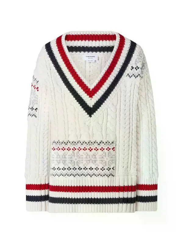 Thom Browne Merino-wool Fair Isle Cable-knit Pullover