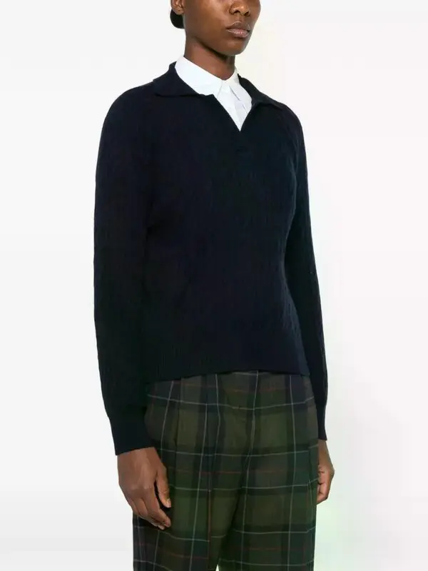 PUROTATTO Cable-knit Polo-collar Sweater