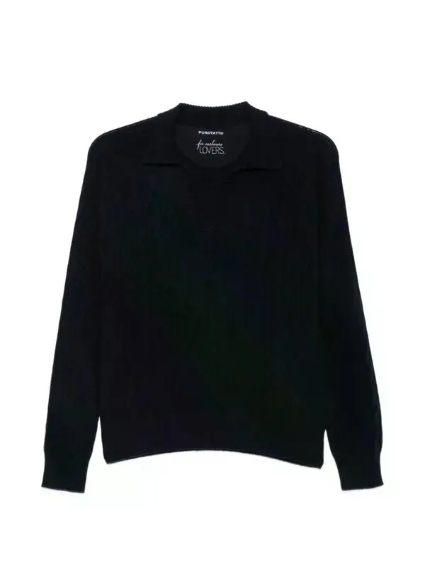 PUROTATTO Cable-knit Polo-collar Sweater - Blue