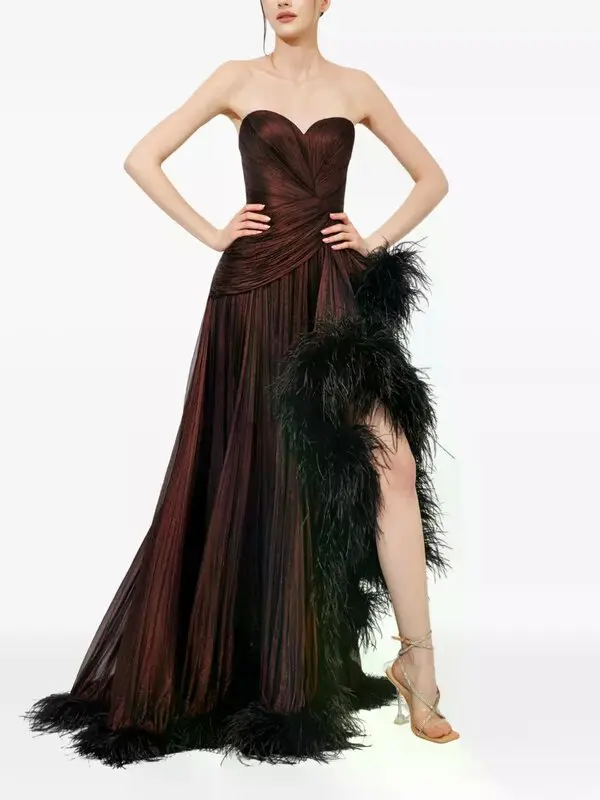 IRIS SERBAN Lera Feather-trim Gown