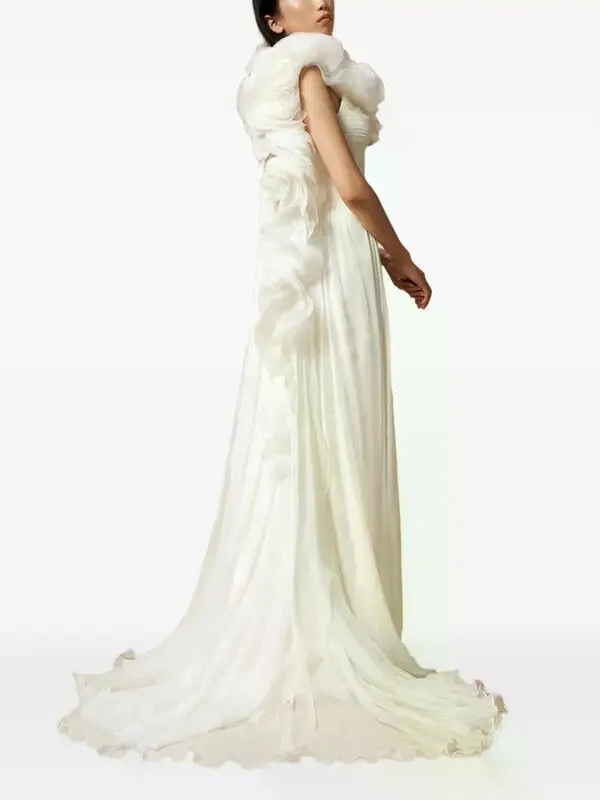 IRIS SERBAN Renee Floral-appliqué One-shoulder Gown