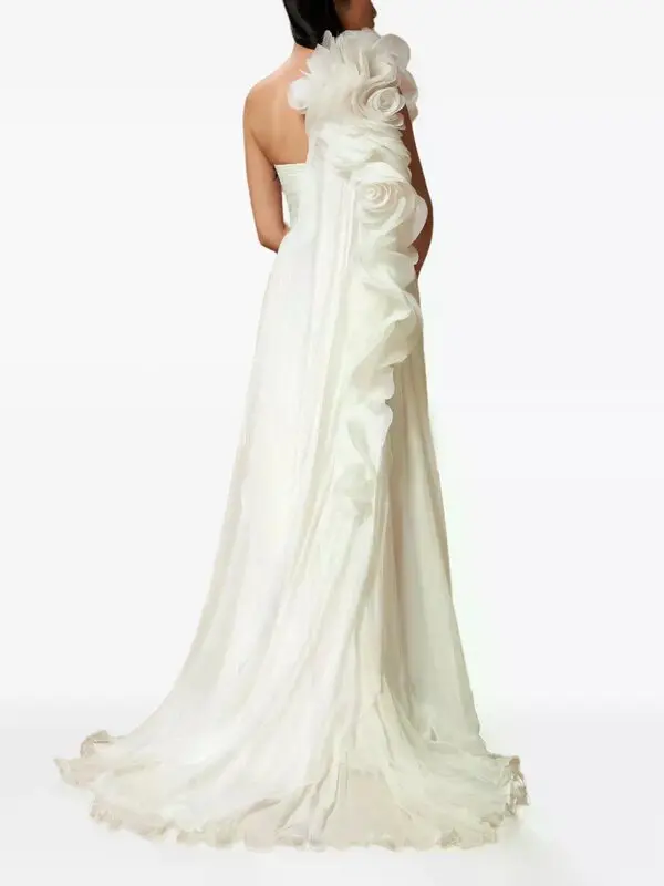 IRIS SERBAN Renee Floral-appliqué One-shoulder Gown