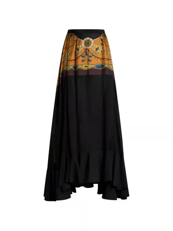 Etro Silk Maxi Skirt With Bow And Placed Jewellery Print - Black