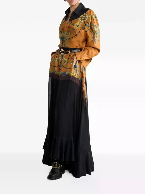 Etro Silk Maxi Skirt With Bow And Placed Jewellery Print