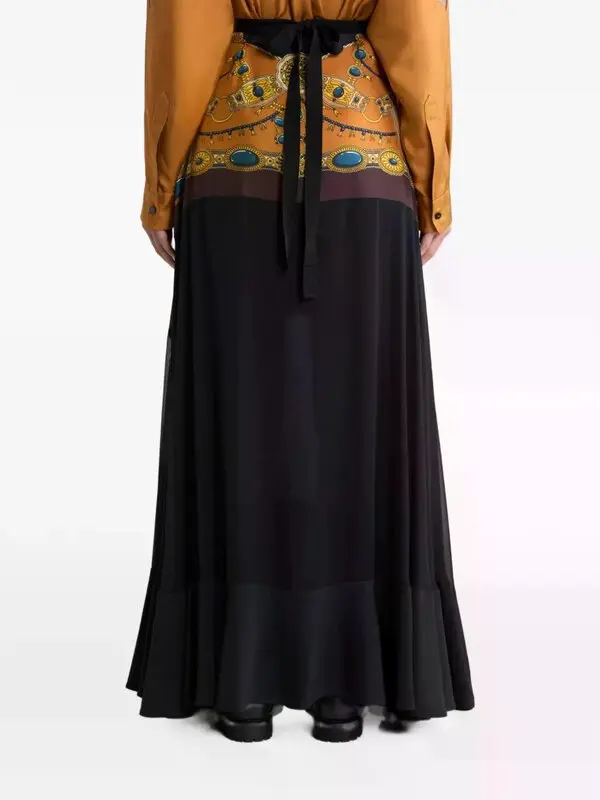 Etro Silk Maxi Skirt With Bow And Placed Jewellery Print