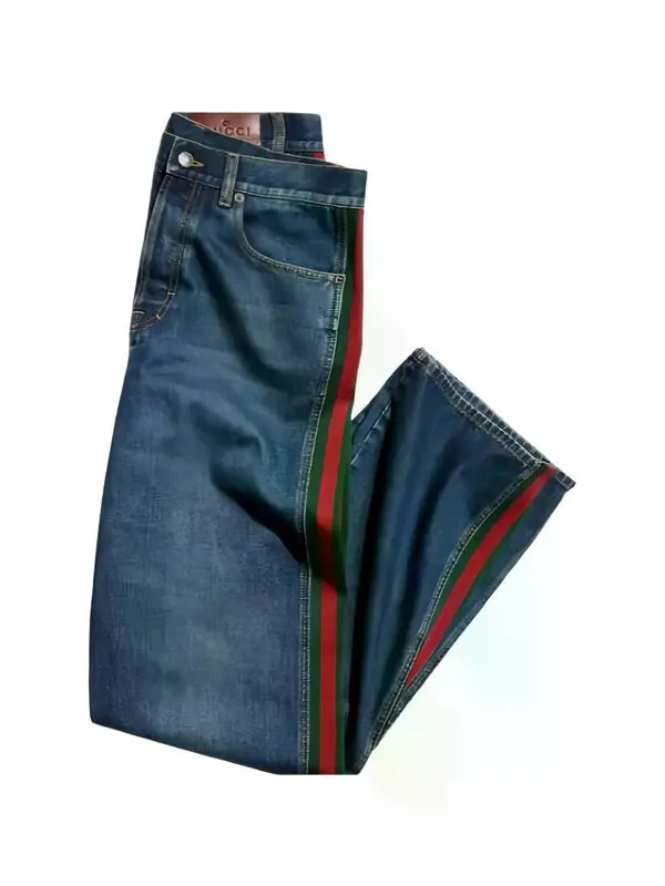 Gucci Web-stripe Straight-leg Jeans - Blue