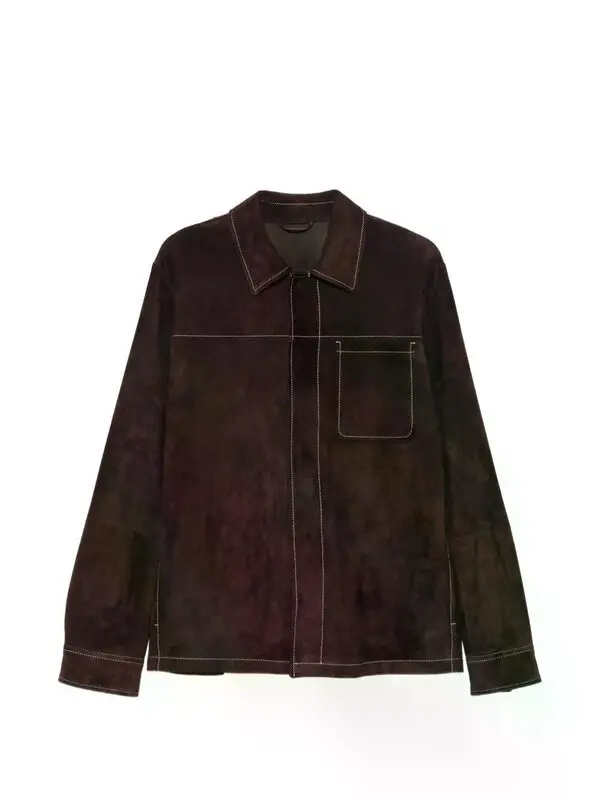 Eleventy Contrast-stitched Suede Jacket - Brown