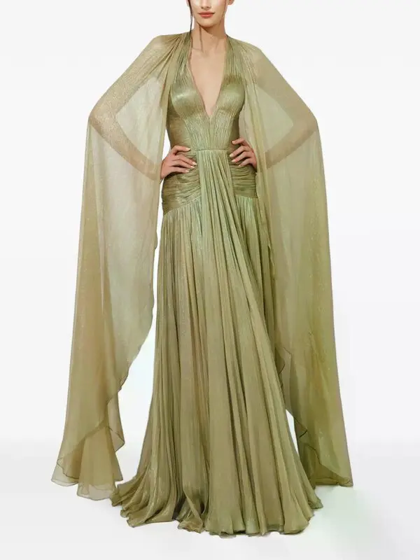IRIS SERBAN Sonya Pleated Cape Gown