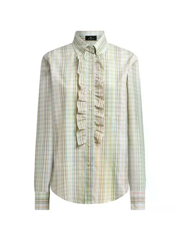 Etro Cotton Shirt With Bib And Check Motif