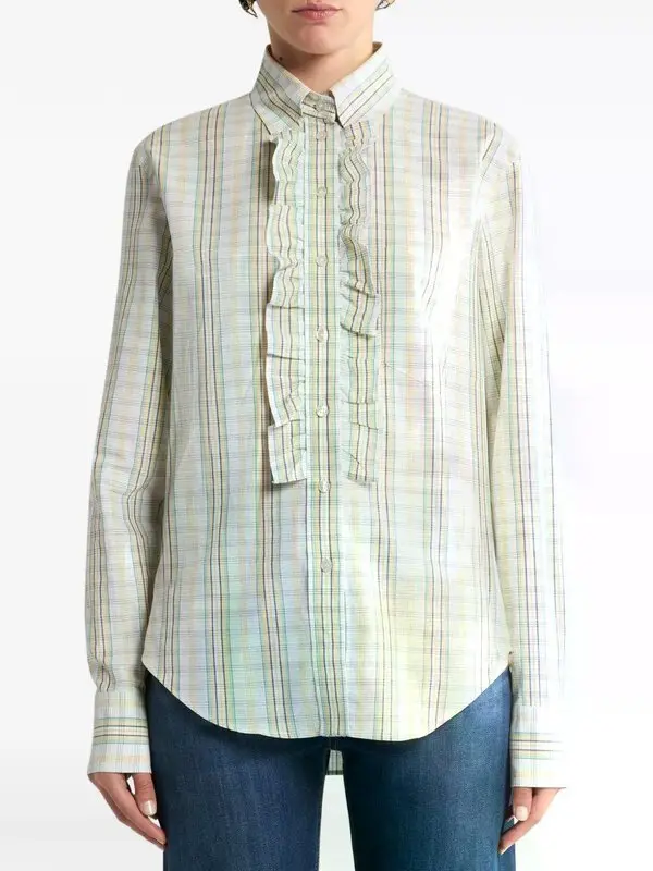Etro Cotton Shirt With Bib And Check Motif